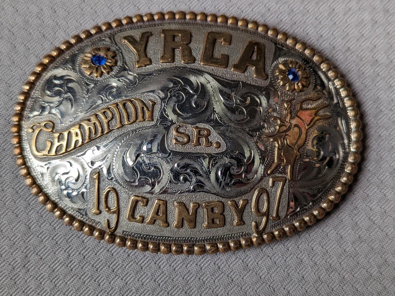 vintage WILD WEST custom BELT BUCKLE western YRCA CHA… - Gem