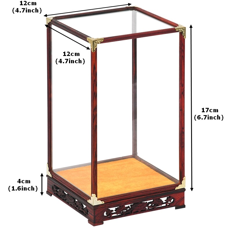 Rosewood Trim Base Display Case Transparent Glass Doll Art Jewelry Dust ...