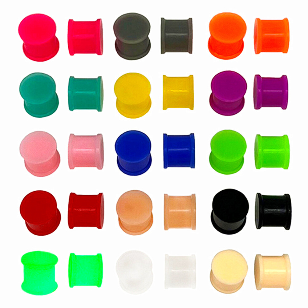 Pair Solid Silicone Ear Plug Cylinder Double Saddle Flesh Tunnel ...