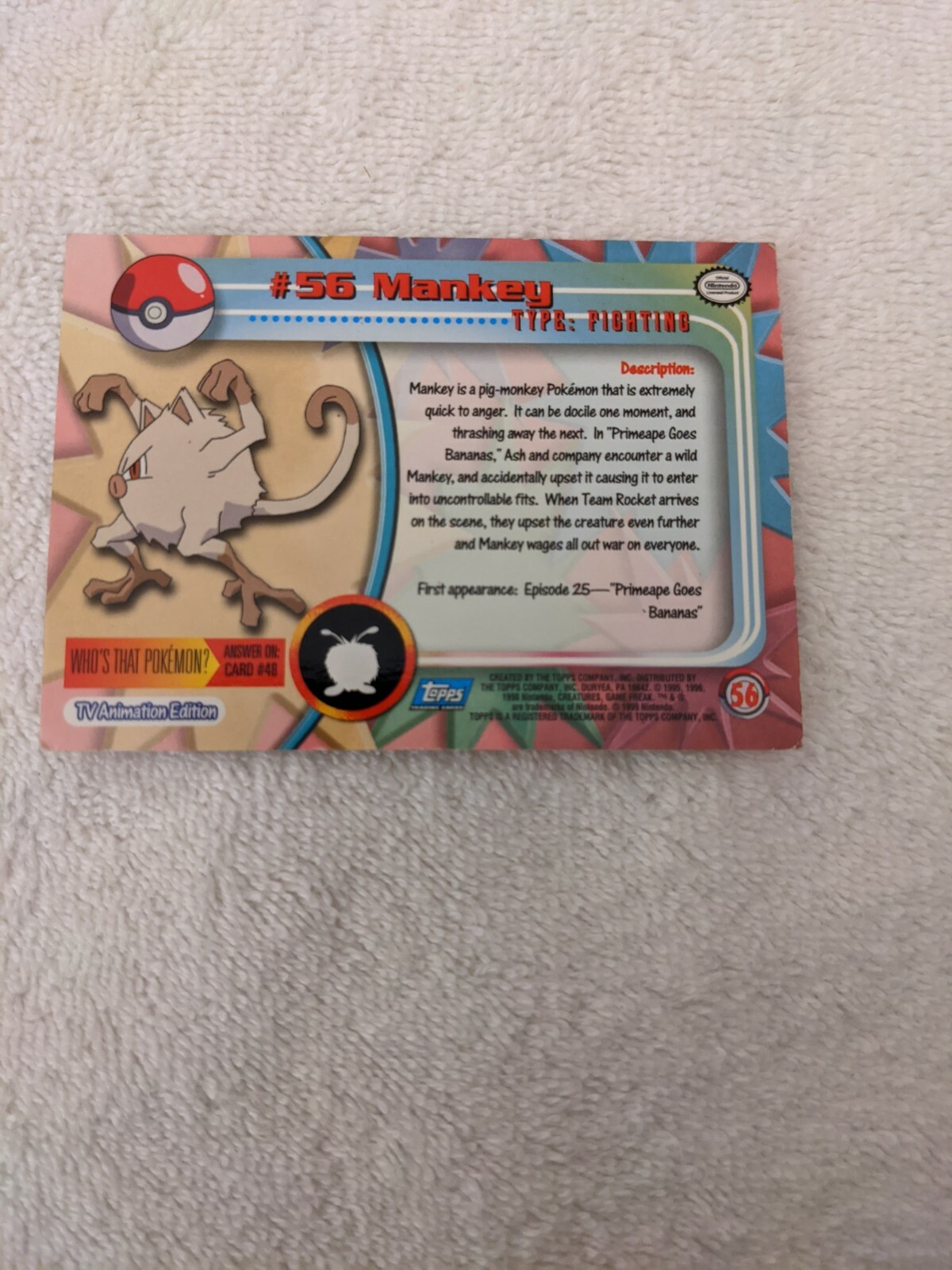 1999 Topps Pokemon Tv Animation Edition #56 Mankey | eBay