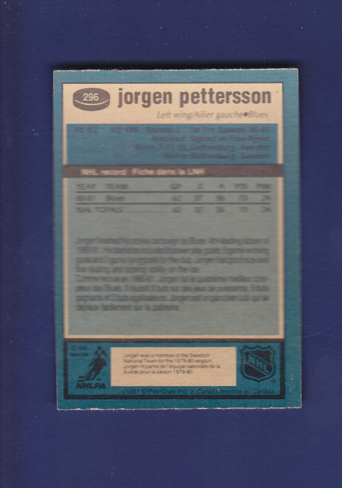 Jorgen Pettersson RC 1981-82 O-PEE-CHEE OPC Hockey #296 (EXMT+) St. Louis Blues | eBay