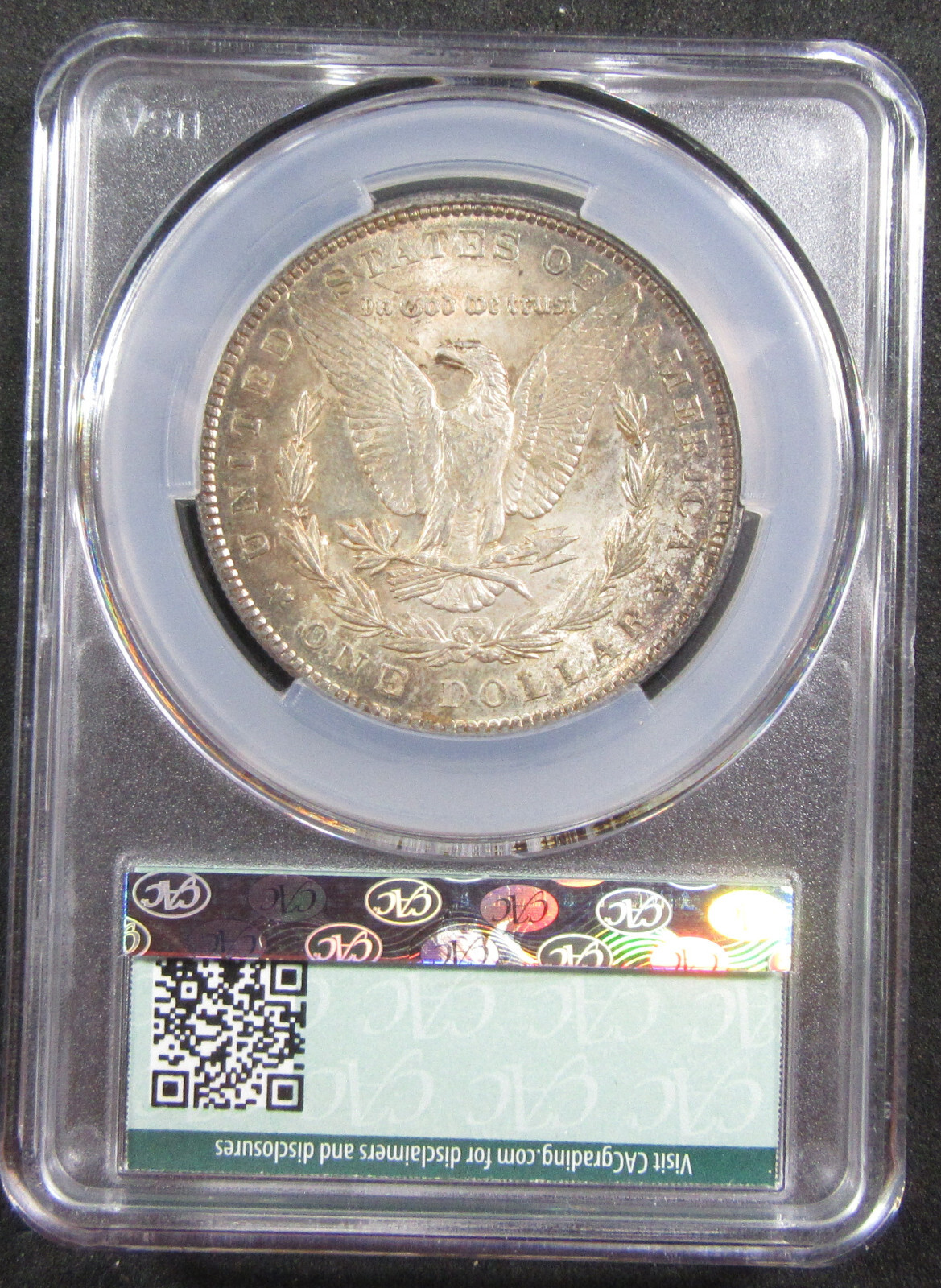 1890 $1 Morgan CAC MS61. Pretty deep purple/blue obv. toning. Luster ...