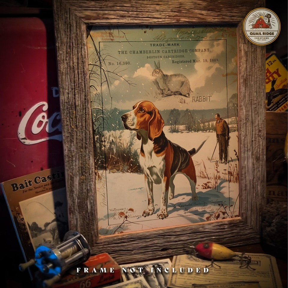 Vintage Beagle Dog Art Print Shotgun Shell Box Rabbit Hunting Artwork ...
