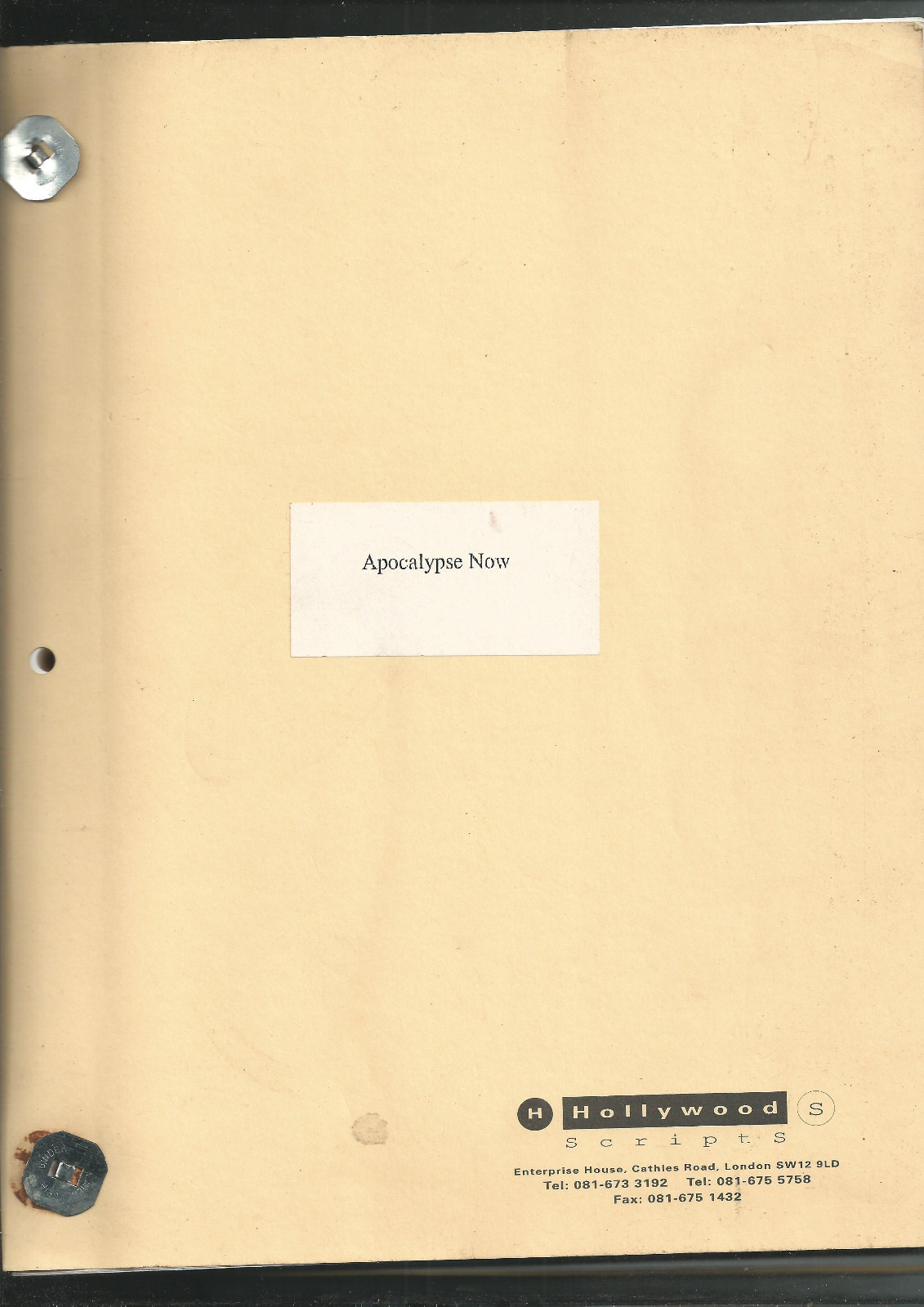 APOCALYPSE NOW ORIGINAL SCRIPT, DRAFT by FRANCIS FORD COPPOLA - 12/3/75 ...