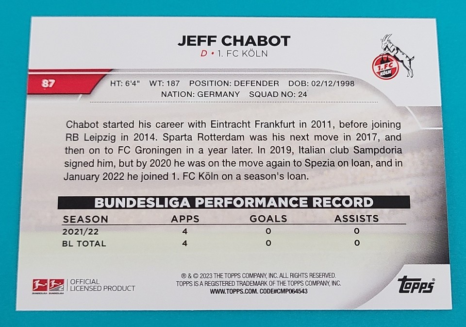 2022-23 Topps Jade Edition #87 Jeff Chabot SOCCER Card H8 | eBay