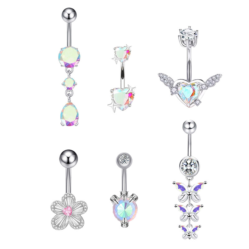 Exquisite Butterfly Heart Belly Button Ring Sexy Body Piercing Navel ...