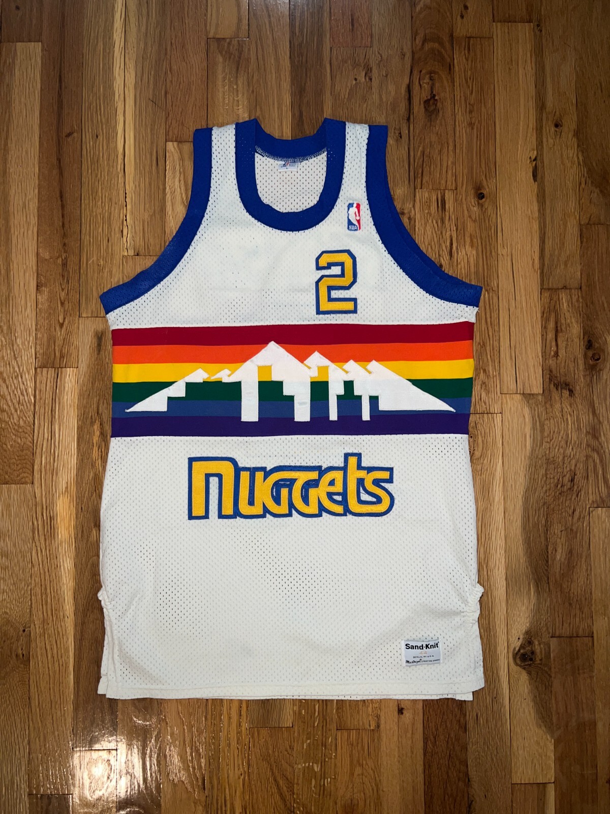 ALEX ENGLISH Sand Knit AUTHENTIC Denver Nuggets Jersey 44 NBA Mutombo ...