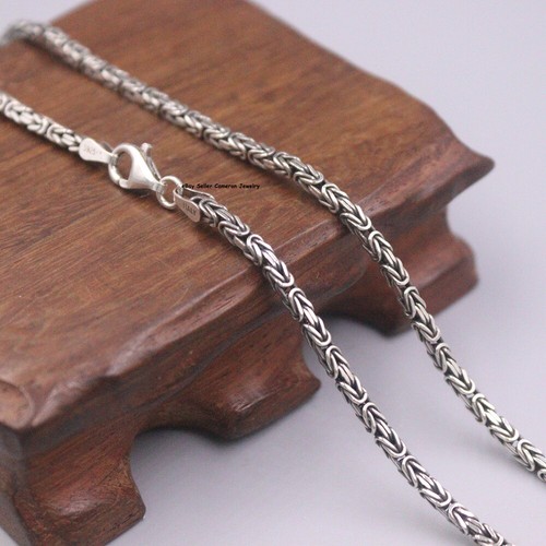 Pure S925 Sterling Silver Chain Men Women 3mm Byzantine Link Necklace ...