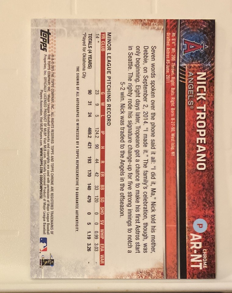 2015 Topps Chrome Rookie Autographs #AR-NT Nick Tropeano RC AUTO | eBay