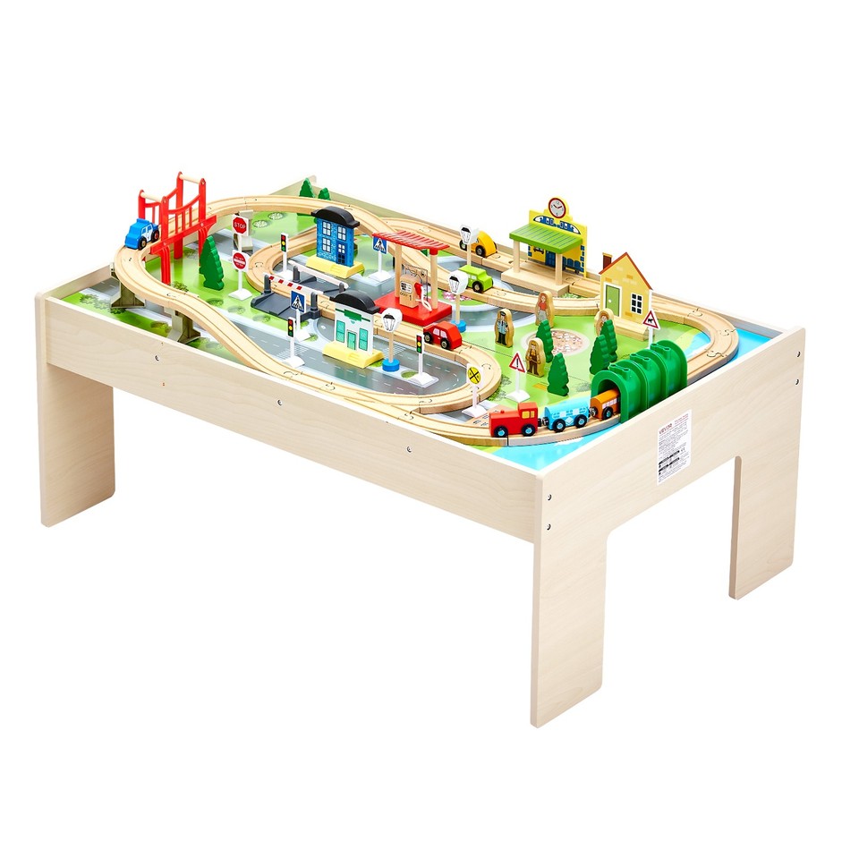 VEVOR Train Table 84Pcs Wooden Kids Activity Table with Collapsible ...