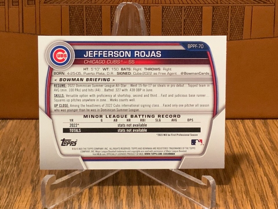 Jefferson Rojas, Chicago Cubs #11 Overall Prospect - 2023 1st Bowman ...