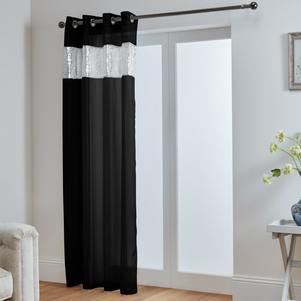 Sparkle Voile Eyelet Curtain Panel With Luxurious Sequin Border | eBay UK