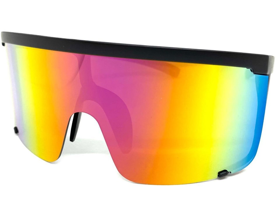 Oversize Modern Retro Shield Style SUNGLASSES Large Big Black Frame ...