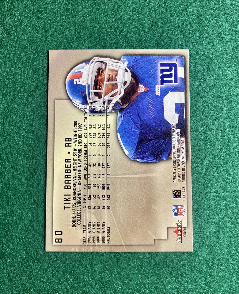 Tiki Barber Football Card 2001 Fleer showcase # 80 New York Giants CF1 ...