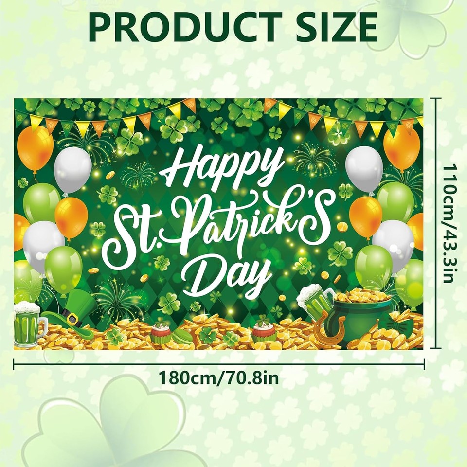 St Patricks Day Decorations Happy St. Patrick's Banner Backdrop Green ...