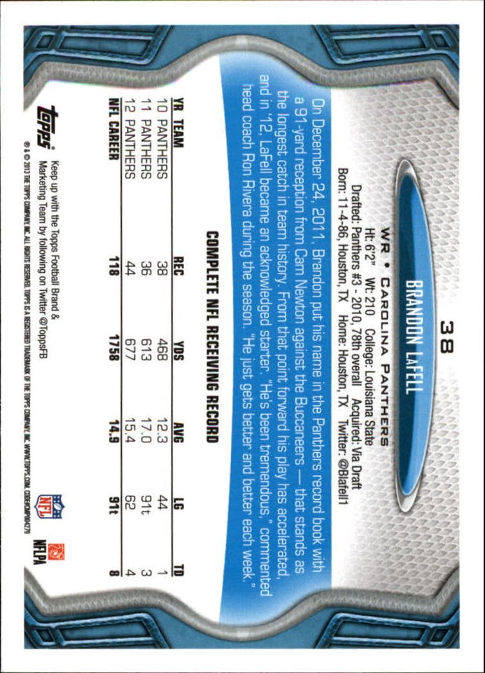 2013 Topps #38 Brandon LaFell | eBay