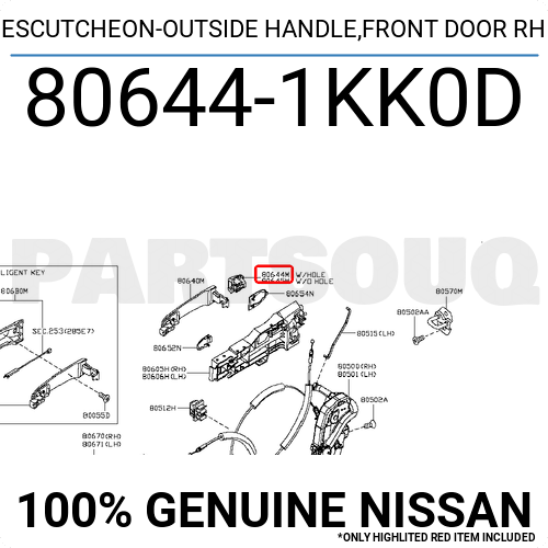 806441KK0D Genuine Nissan ESCUTCHEON-OUTSIDE HANDLE,FRONT DOOR RH 80644 ...