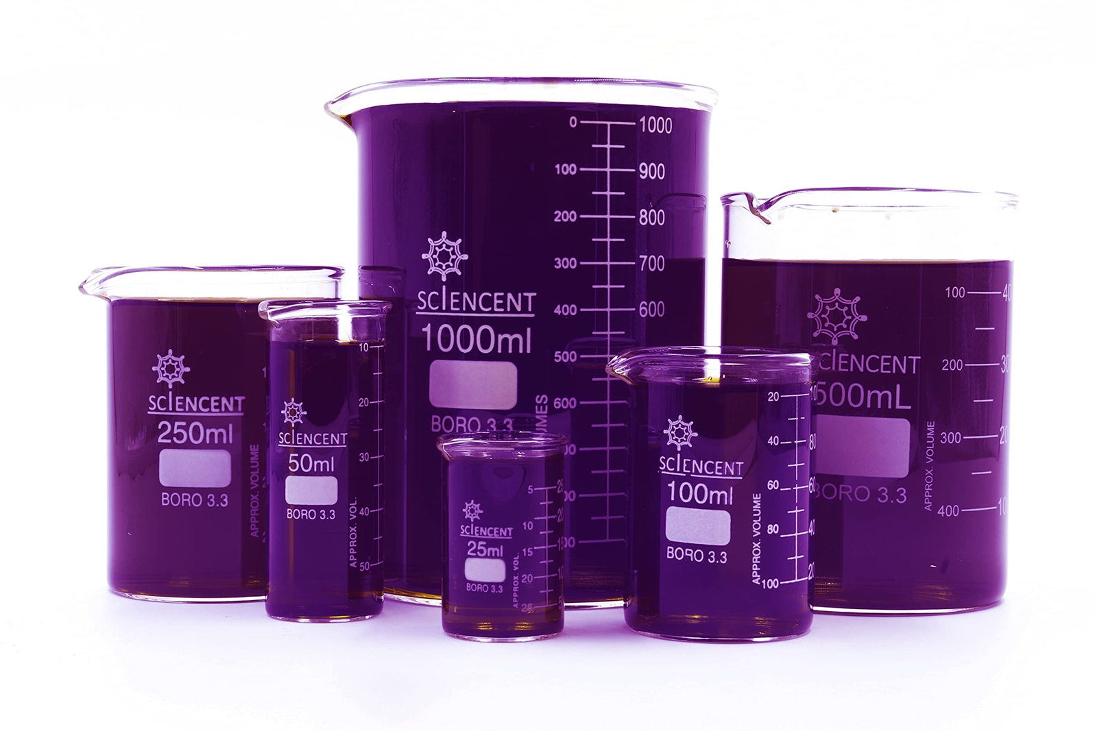 SCIENCENT Glass Beaker Set of 6 Borosilicate Thick Wall - 25ml, 50ml ...