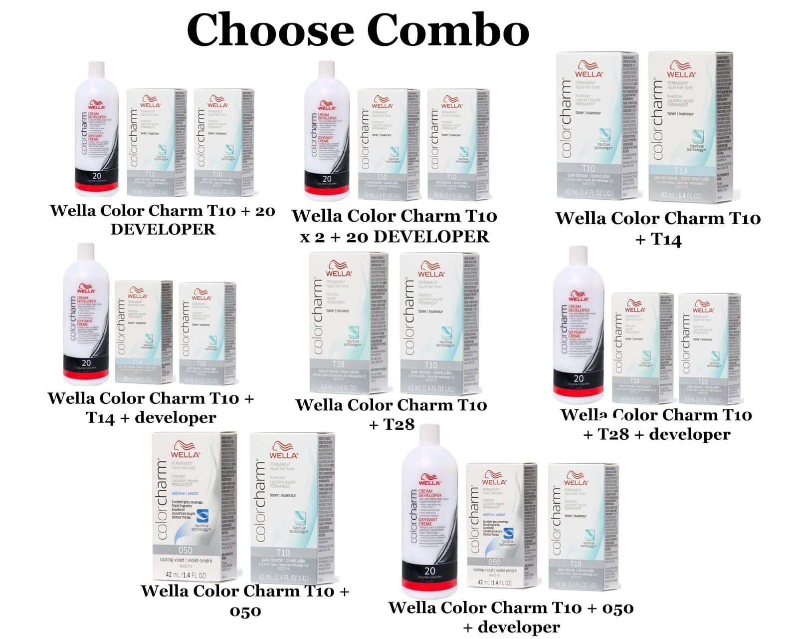 Wella Color Charm T-10, 14, 28, 050 with 20 DEVELOPER 0.21oz Combo ...