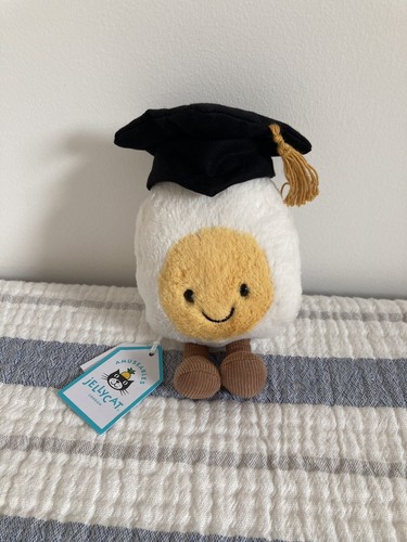 Jellycat Official Amuseable Boiled Egg Graduation Soft Beanie Black Hat ...