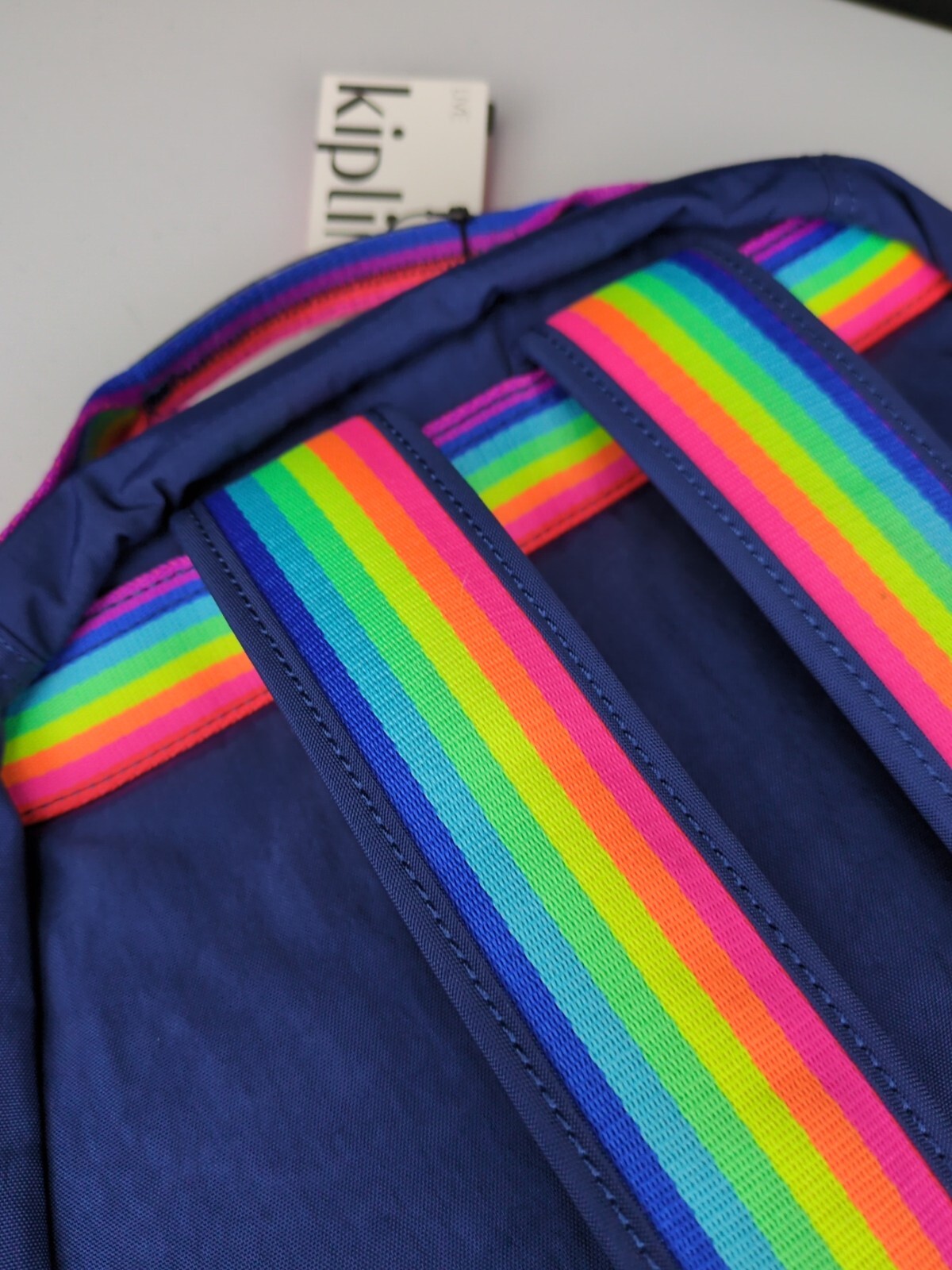 New Kipling Large Seoul Backpack 27L Admiral Blue Rainbow Straps Back ...