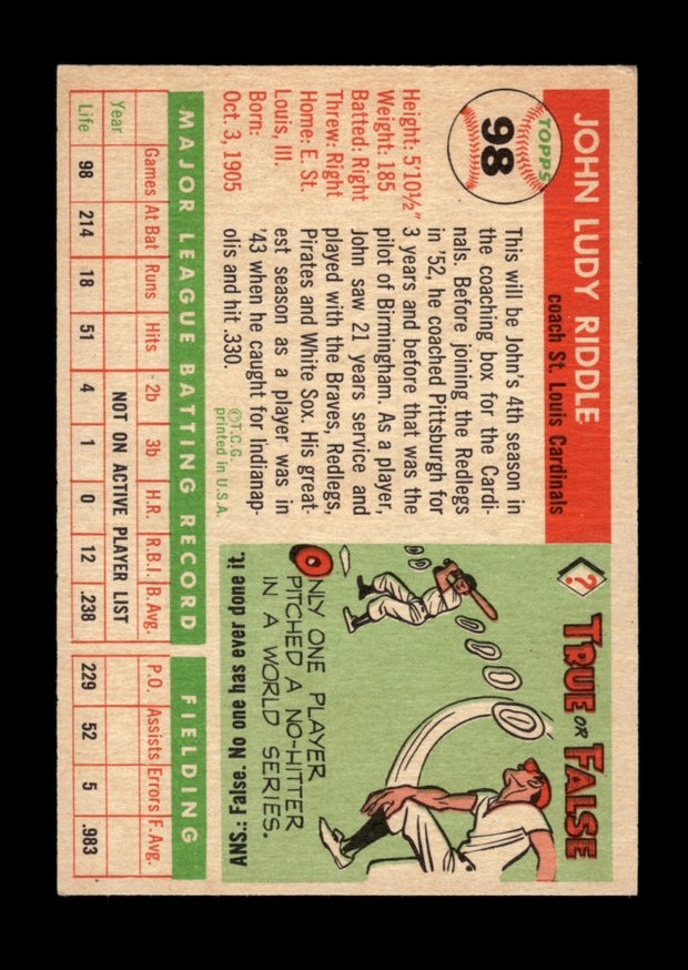 1955 Topps Set-Break # 98 Johnny Riddle NR-MINT *GMCARDS* | eBay