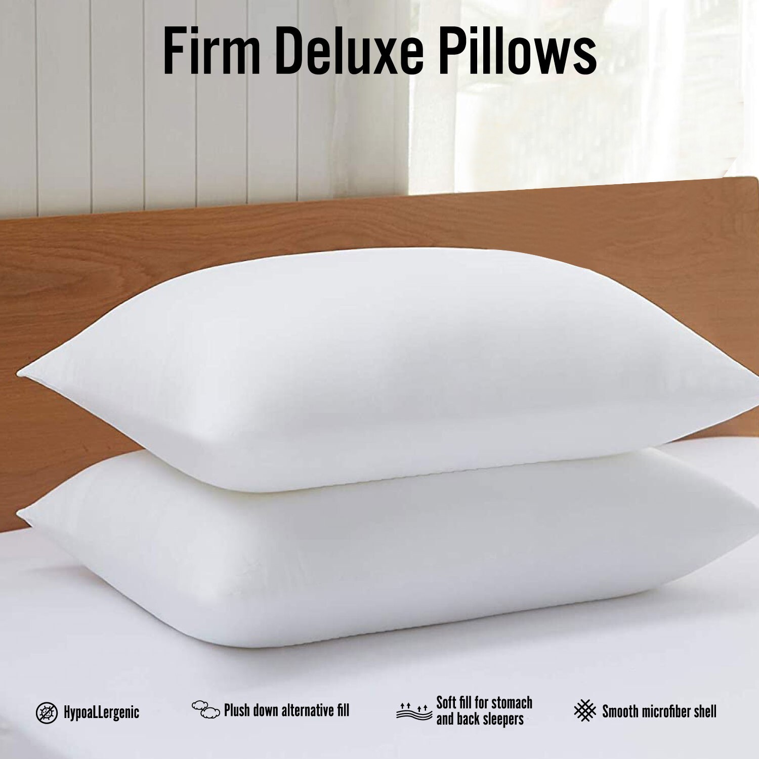Extra Filled Pillows Pack of 2 Hotel Quality Firm Deluxe Night Sleep ...