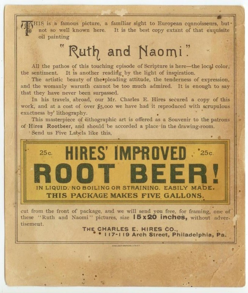 c1890 Hires' Improved Root Beer trade card Phila PA - Ruth and Naomi | eBay