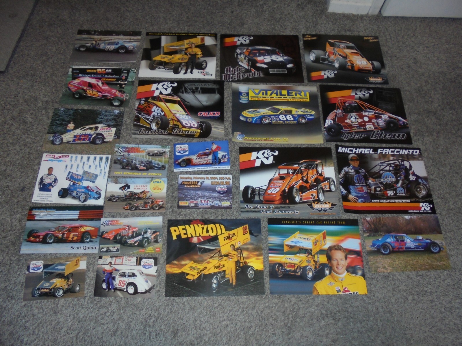 LOT OF 23 VINTAGE DIRT,ASPHALT,RACING HERO,POSTCARDS,OUTLAWS,MIDGETS ...