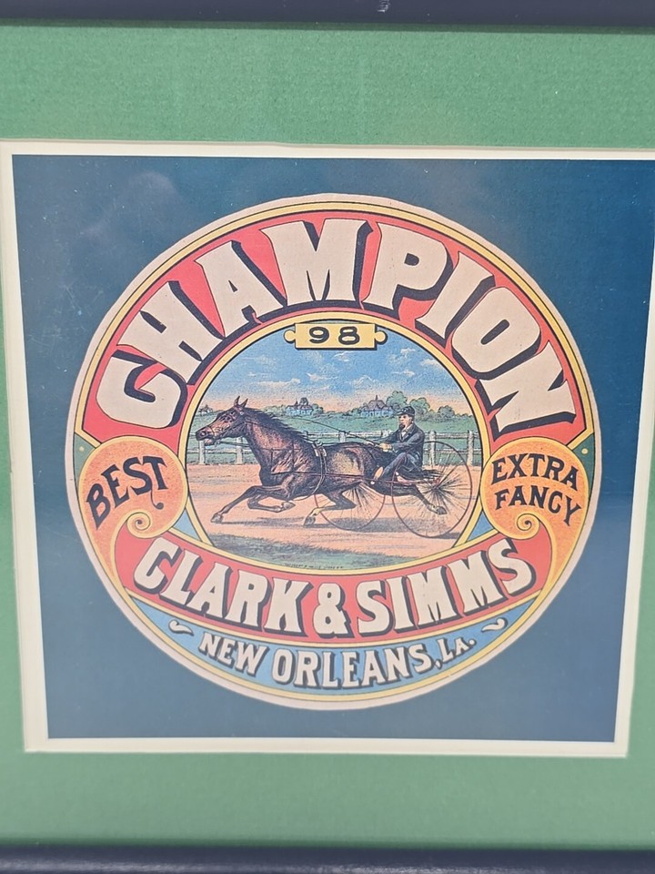 Vintage CHAMPION Clark&Simms NEW ORLEANS Advertising Label MATTED/WOOD ...