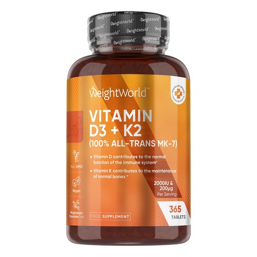 Vitamin D3 K2 - 365 Tablets - Immune & metabolism support - Bone ...