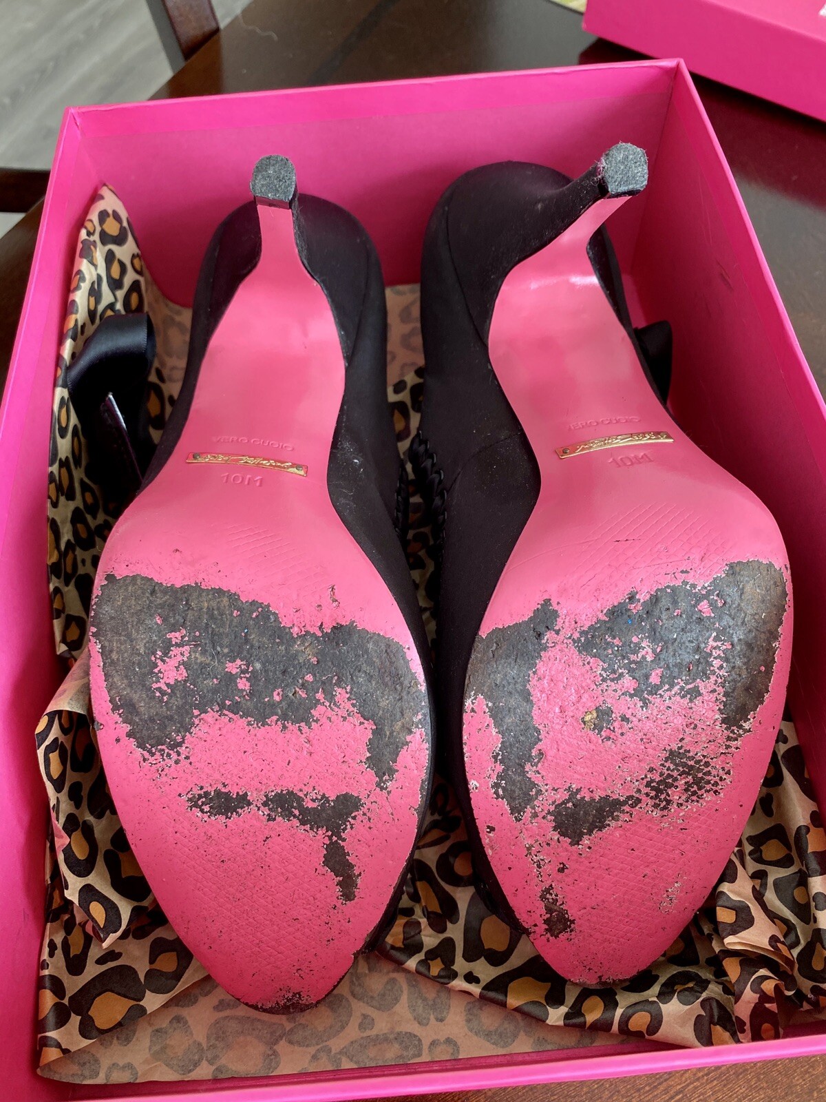 Betsey Johnson Pink Sole Black Satin Calandra Ribbon … - Gem