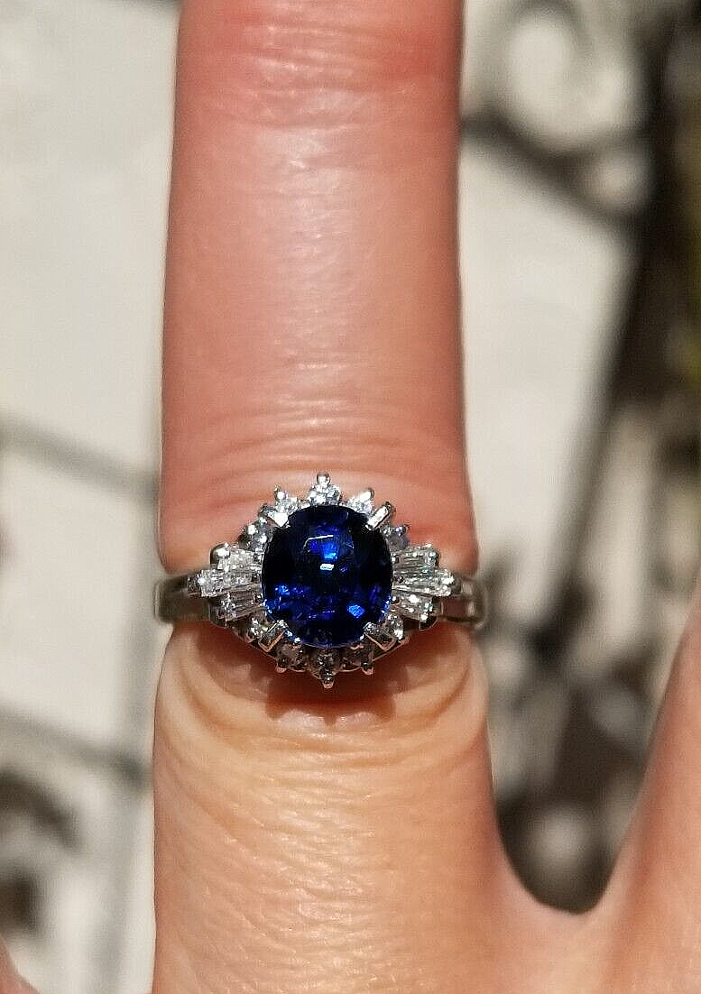 2.07TCW Beautiful Blue Sapphire Baguette Round Diamond platinum ring | eBay