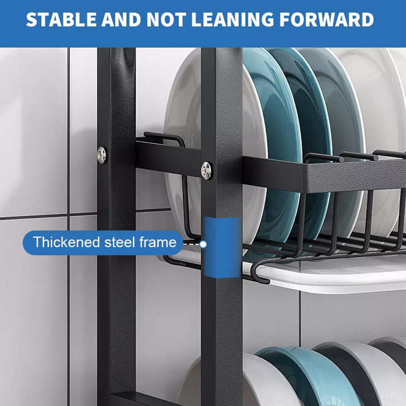 3 Tier Dish Drainer Rack with Drip Tray Cutlery Holder Plate Rack ...