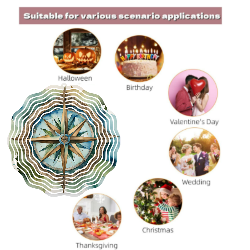 Nautical Wind Spinner 10" Metal Outdoor 3D Kinetic Compass Yard Art ...