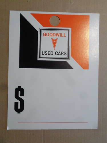 VINTAGE PONTIAC GOODWILL USED CARS DEALER WINDOW HANGER PRICE TAG NOS ...