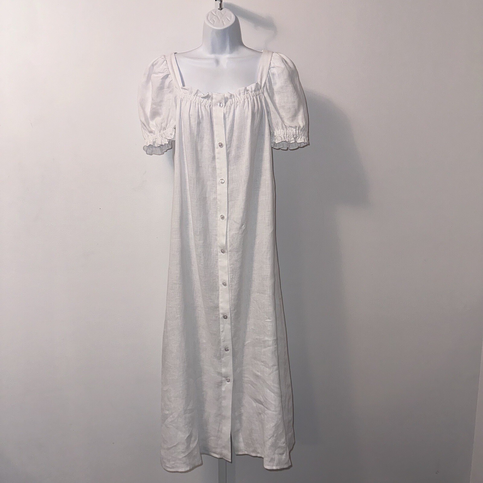 SLEEPER Brigitte White Linen Midi Dress Semi Sheer Sh… - Gem