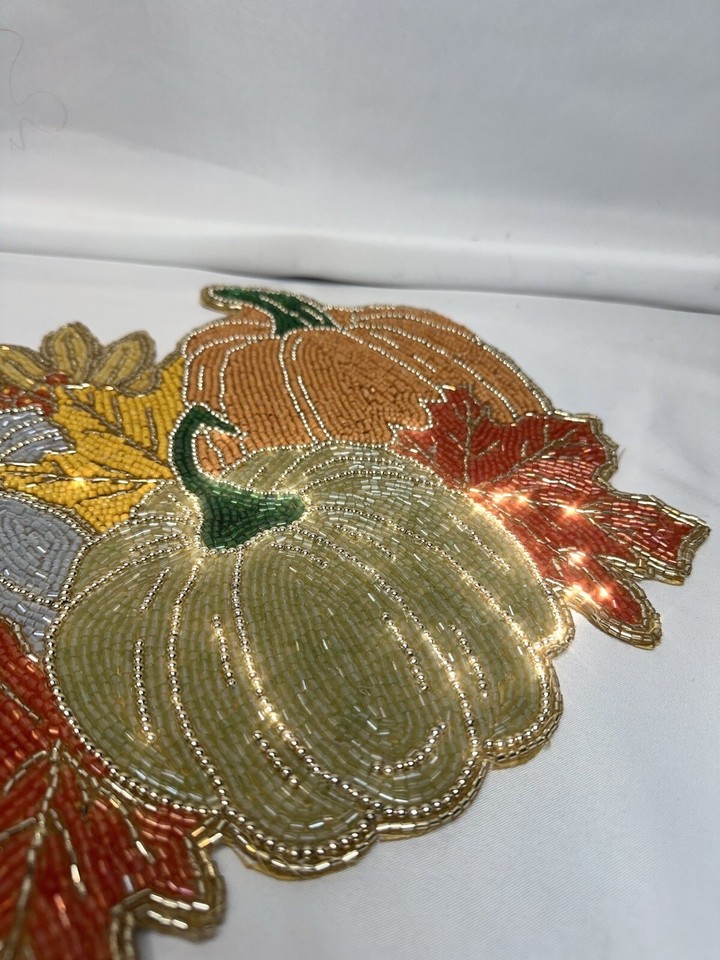Tahari Beaded Pumpkin Table Runner Harvest Thanksgiving Halloween 13 X ...