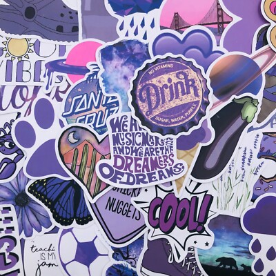 50 Purple Vinyl Stickers Variety Theme Pack Cute Color Decal Sticker ...