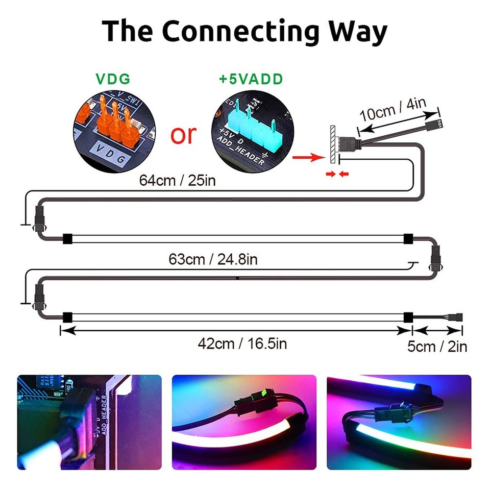 NEON Addressable RGB PC LED Strip, 2x15.7inch WS2812 RGB Rainbow ...