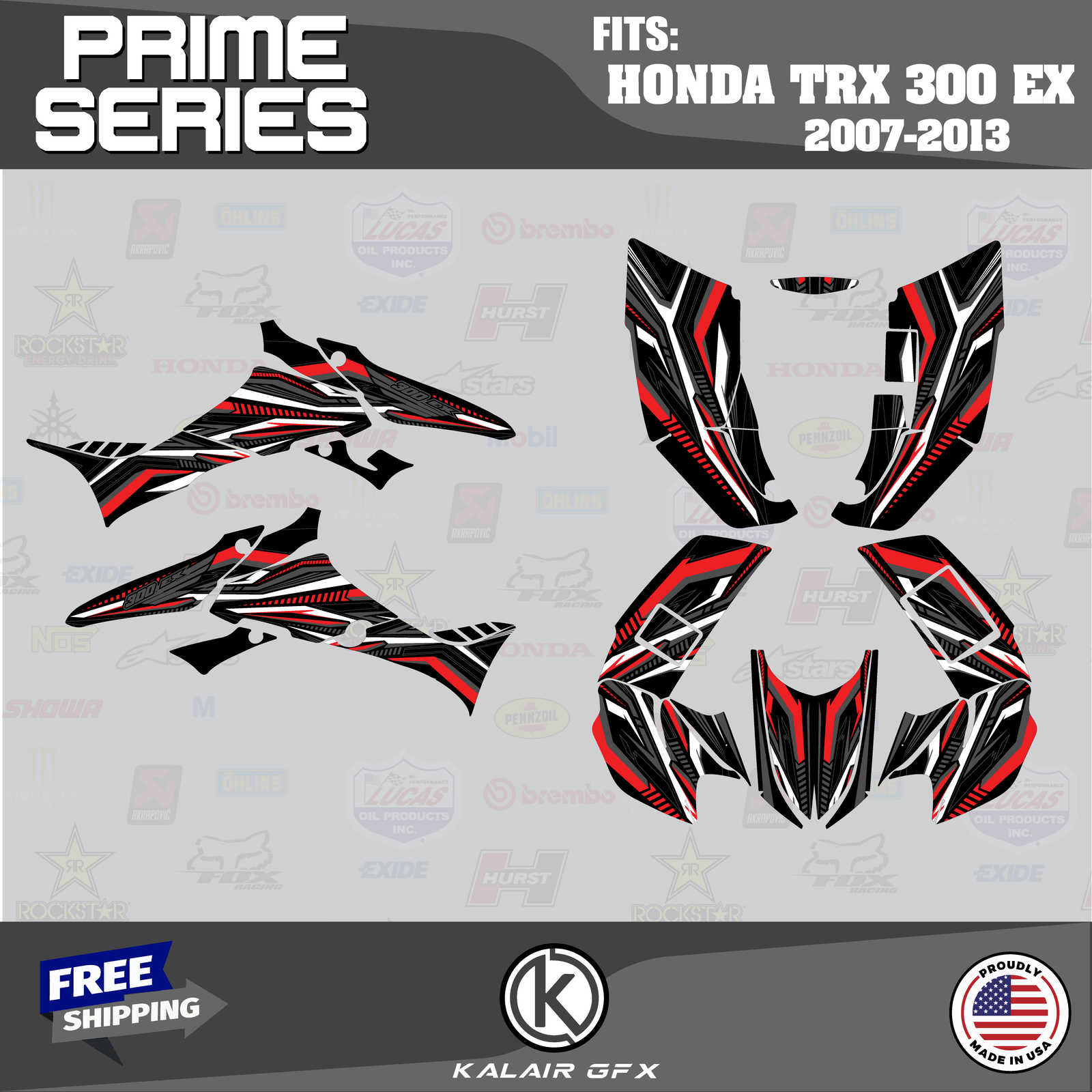 Graphics Kit for HONDA TRX 300EX (2007-2013) 16 Mil PRIME-red | eBay