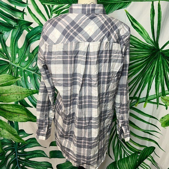 Athleta L Grey Pink Button Down Casual School Tunic Spring Light Plaid ...