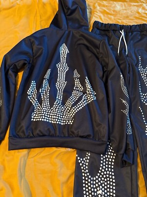 Black Rhinestone Print Sweat Suit | eBay