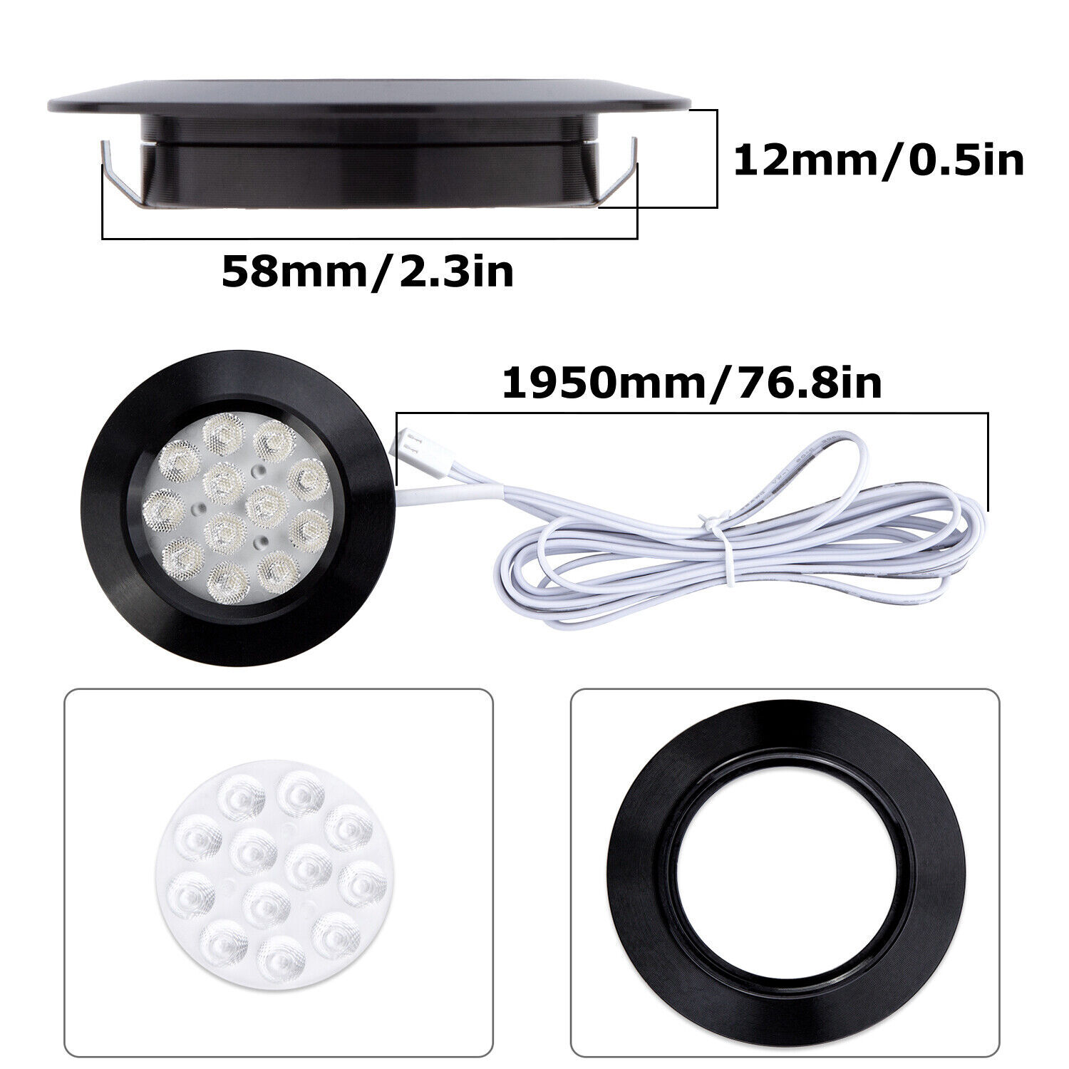 12V LED Recessed Downlight Caravan Camper RV Boat Interior 3W Ceiling ...