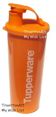 Tupperware Tumbler 16 oz Tall Ice Tea Cup Orange LOGO + Flip Top Seal ...