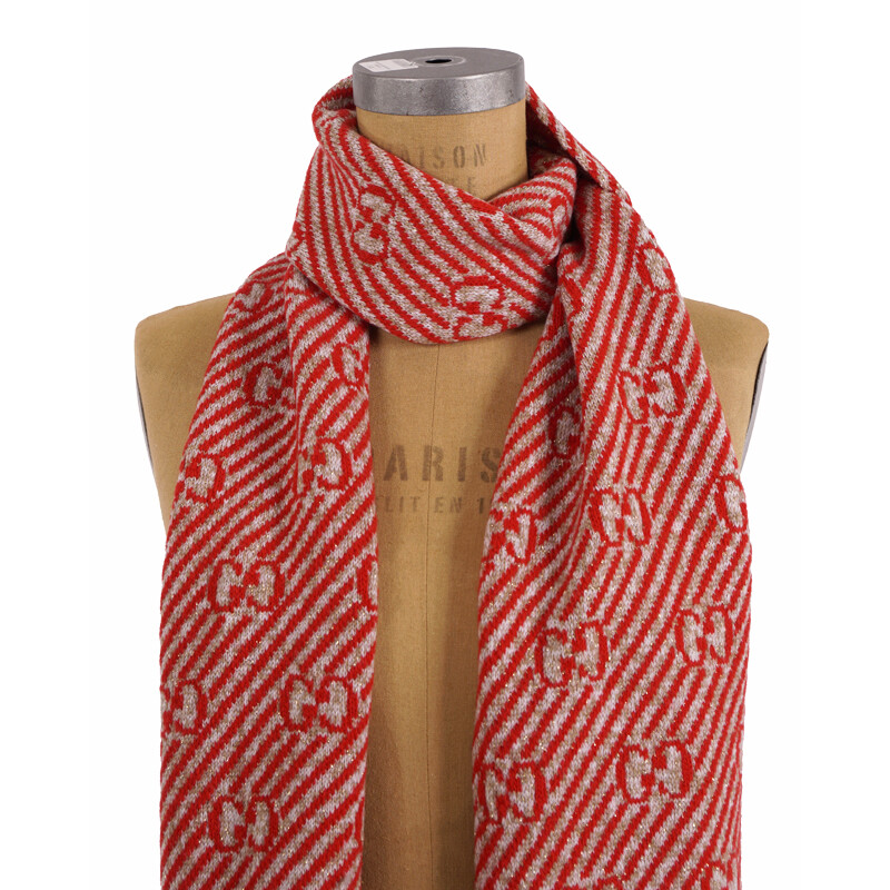 NEW $415 GUCCI Red and Gold GG Stripe JACQUARD Wool Long Fall Winter ...