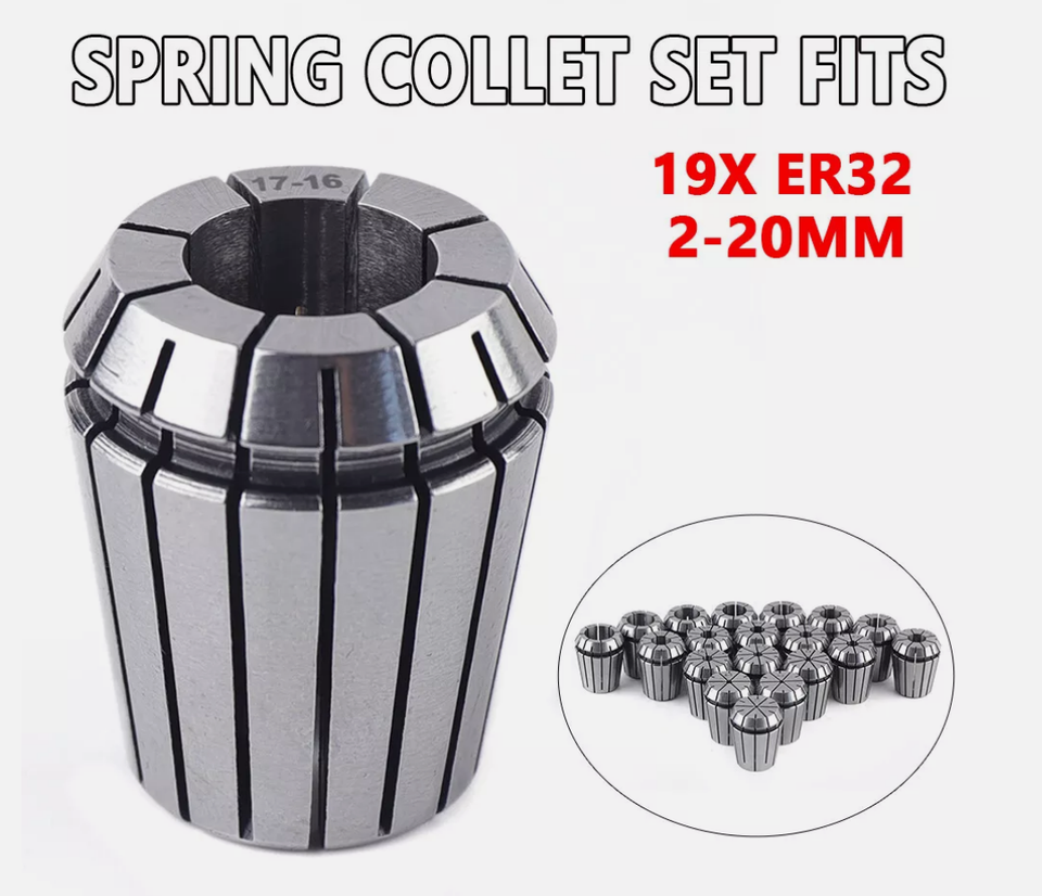 ER32 Metric Precision Spring Collet Set 2-20mm 19pcs for CNC Engraving ...