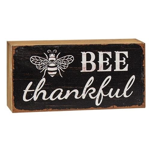 New Primitive Block Sign BEE THANKFUL Black Painted Wood Aged 4"H x 8"W ...