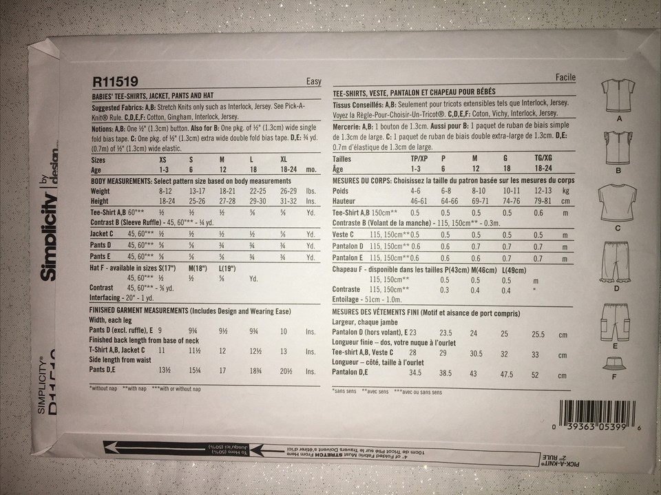 Simplicity Pattern 9616 Baby Tee, Jacket, Pants, Hat XS-XL NEW | eBay