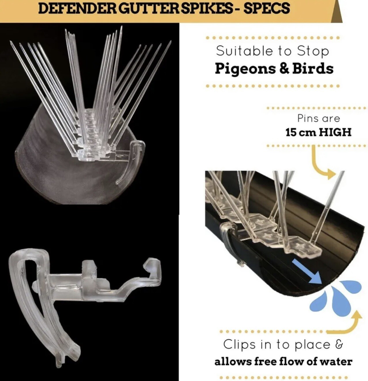 Bird Gutter Spikes | Pigeons & Seagulls | Clear | Wide Spikes | 5 Meter ...